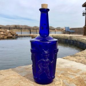 Vintage | Accents | Cobalt Blue Glass Decanter Bottle Frosted 3d Relief ...